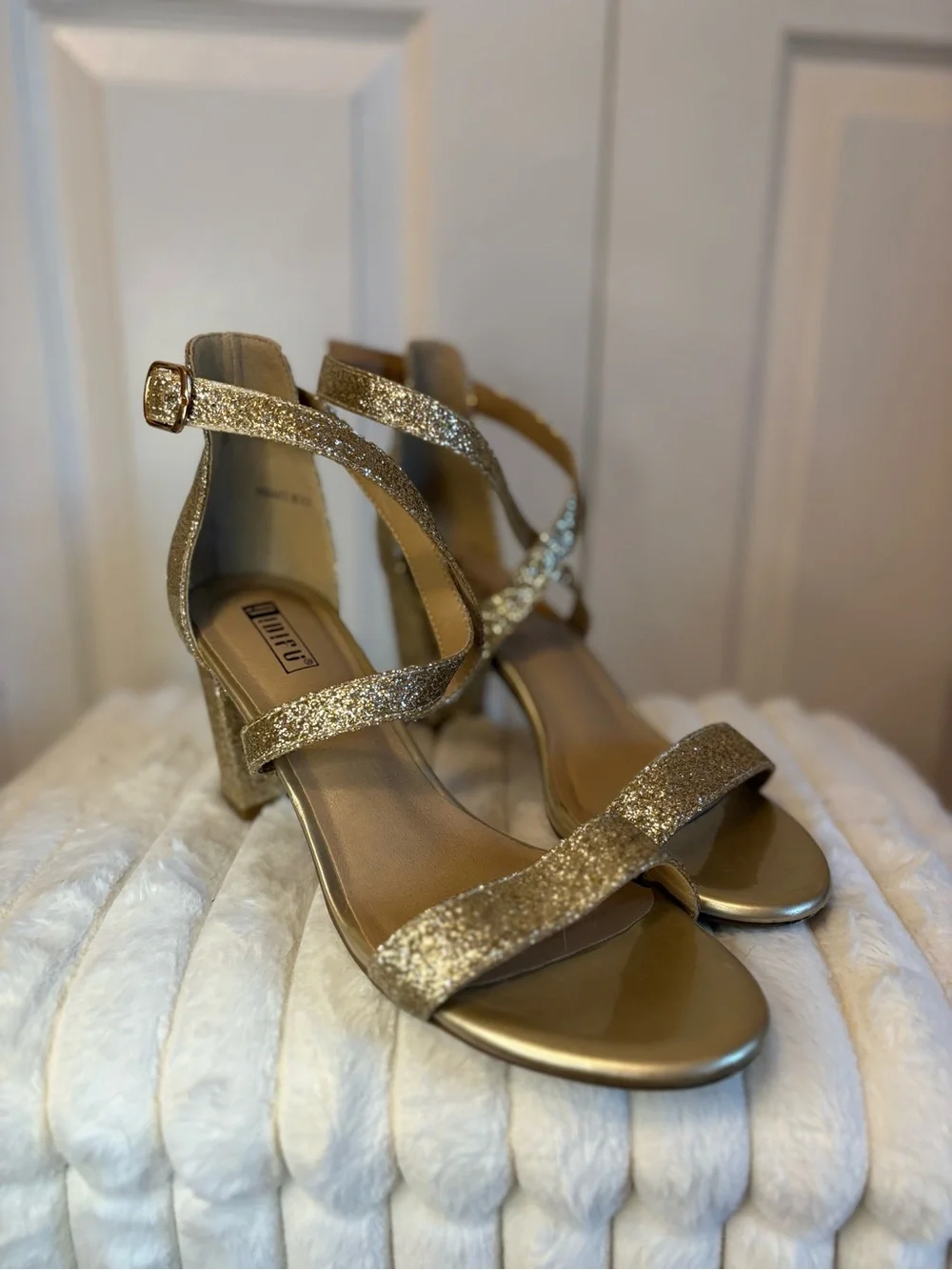 IDIFU | Shoes | Idifu Gold Glitter Block Heel Sandals Size 85 | Poshmark